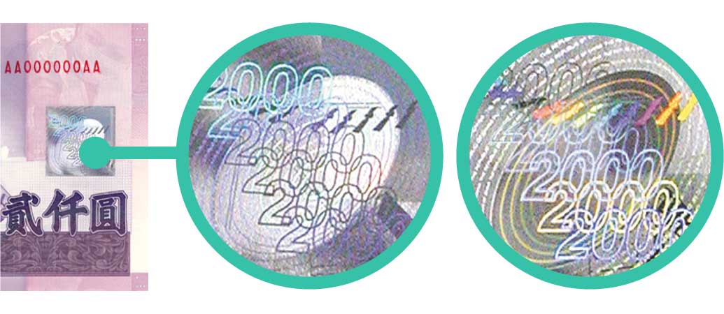 Optical variable device patch–Security Features–New Taiwan Dollar Notes ...